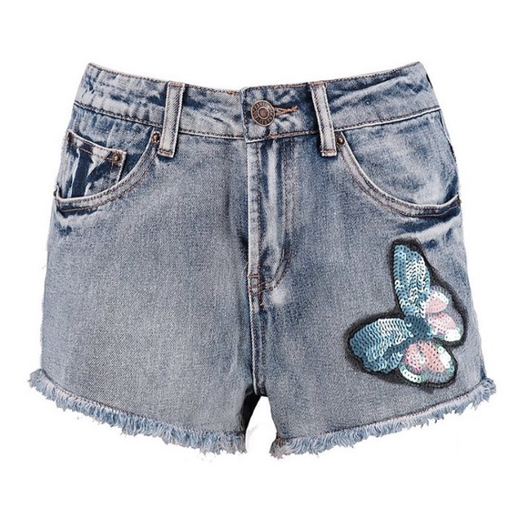 THE ROCK N REV | Shorts | Ana Corrine Butterfly Embroidered Denim ...